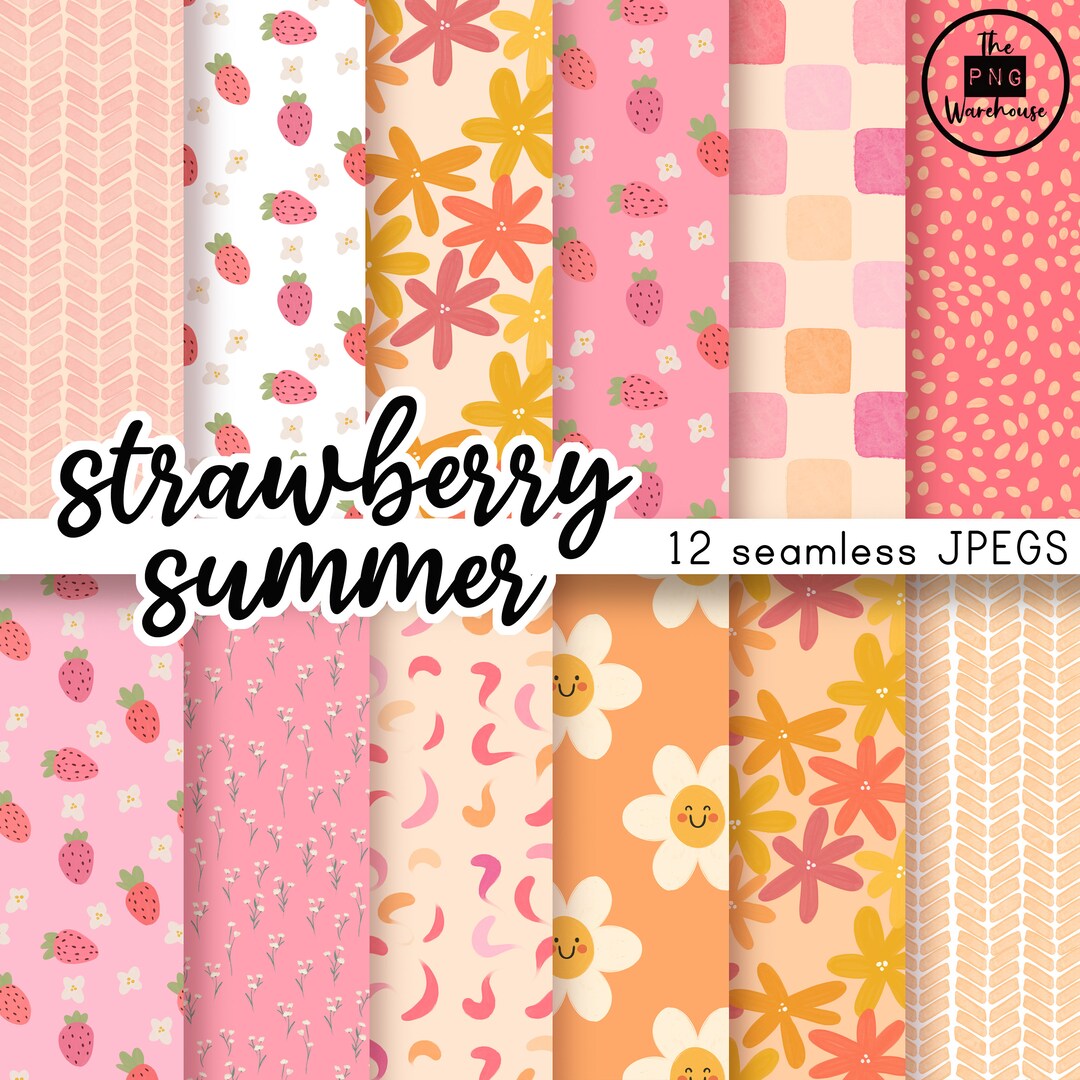 Strawberry Summer Patterns - Digital Paper Pack - 12 Jpegs - Instant ...