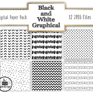 BLACK and WHITE GRAPHICAL - Digital Paper Pack - 12 Jpegs - Instant ...