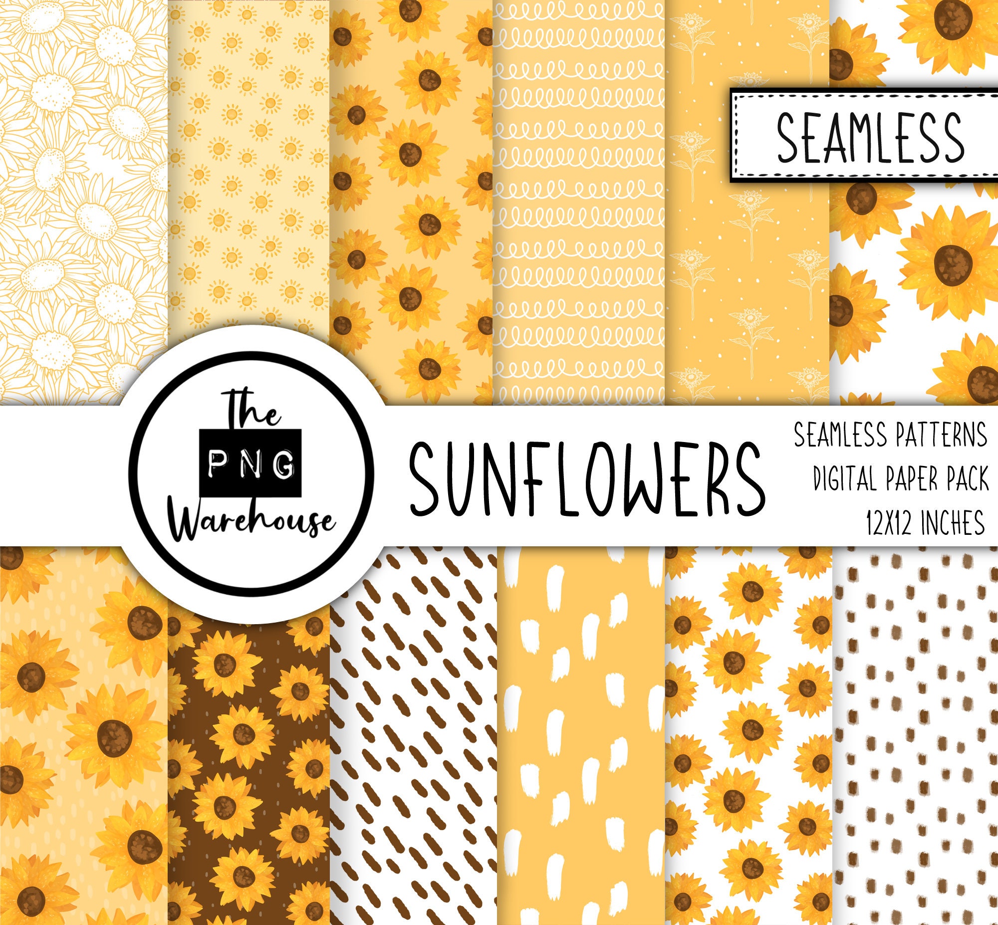 SUNFLOWERS Digital Paper Pack 12 Jpegs Instant Download - Etsy
