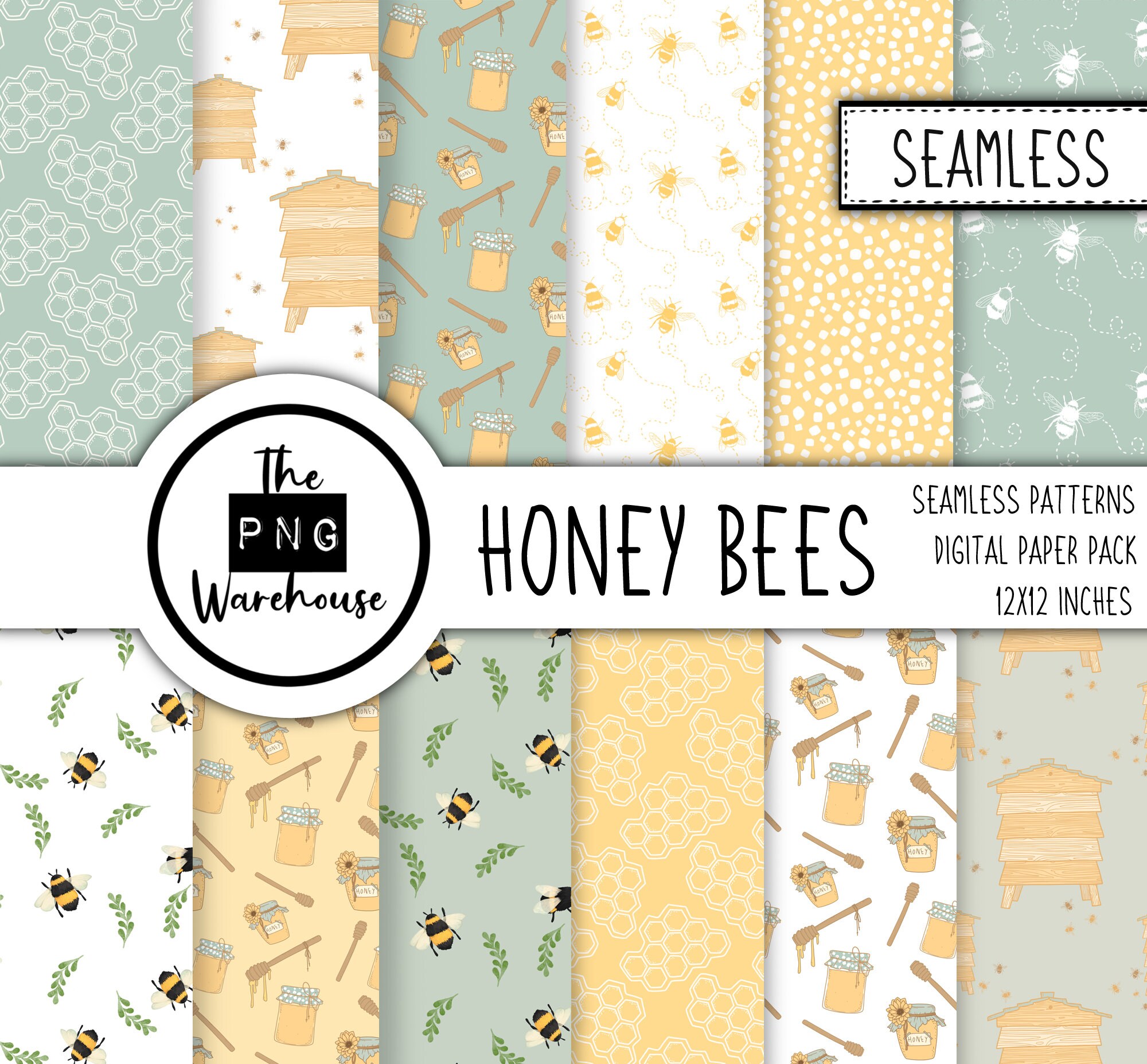 HONEY BEES Digital Paper Pack 12 Jpegs Instant Download - Etsy