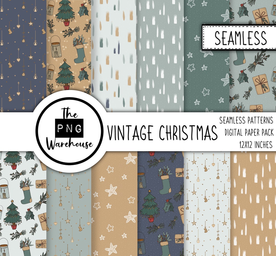 VINTAGE CHRISTMAS - Digital Paper Pack - 12 Jpegs Instant Download ...