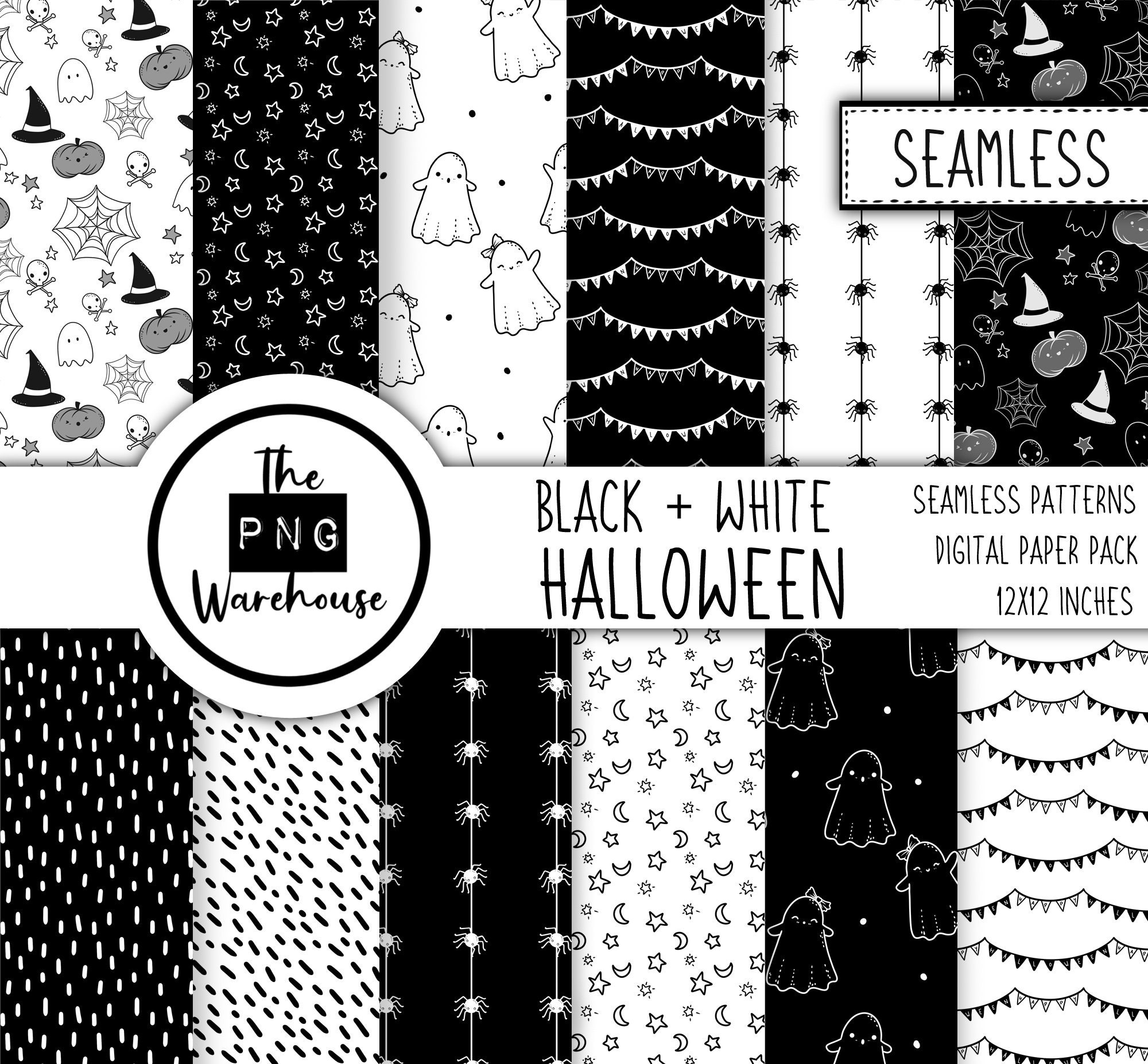 BLACK WHITE HALLOWEEN Digital Paper Pack 12 Jpegs - Etsy