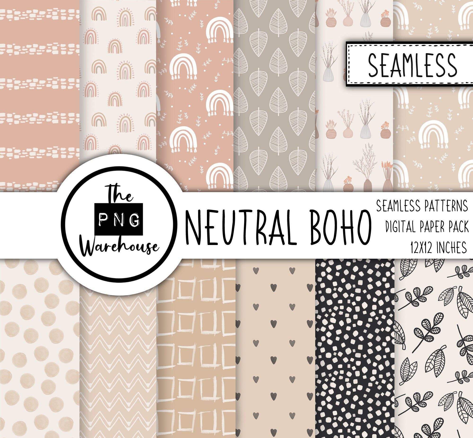 NEUTRAL BOHO PATTERNS Digital Paper Pack 12 Jpegs Instant - Etsy