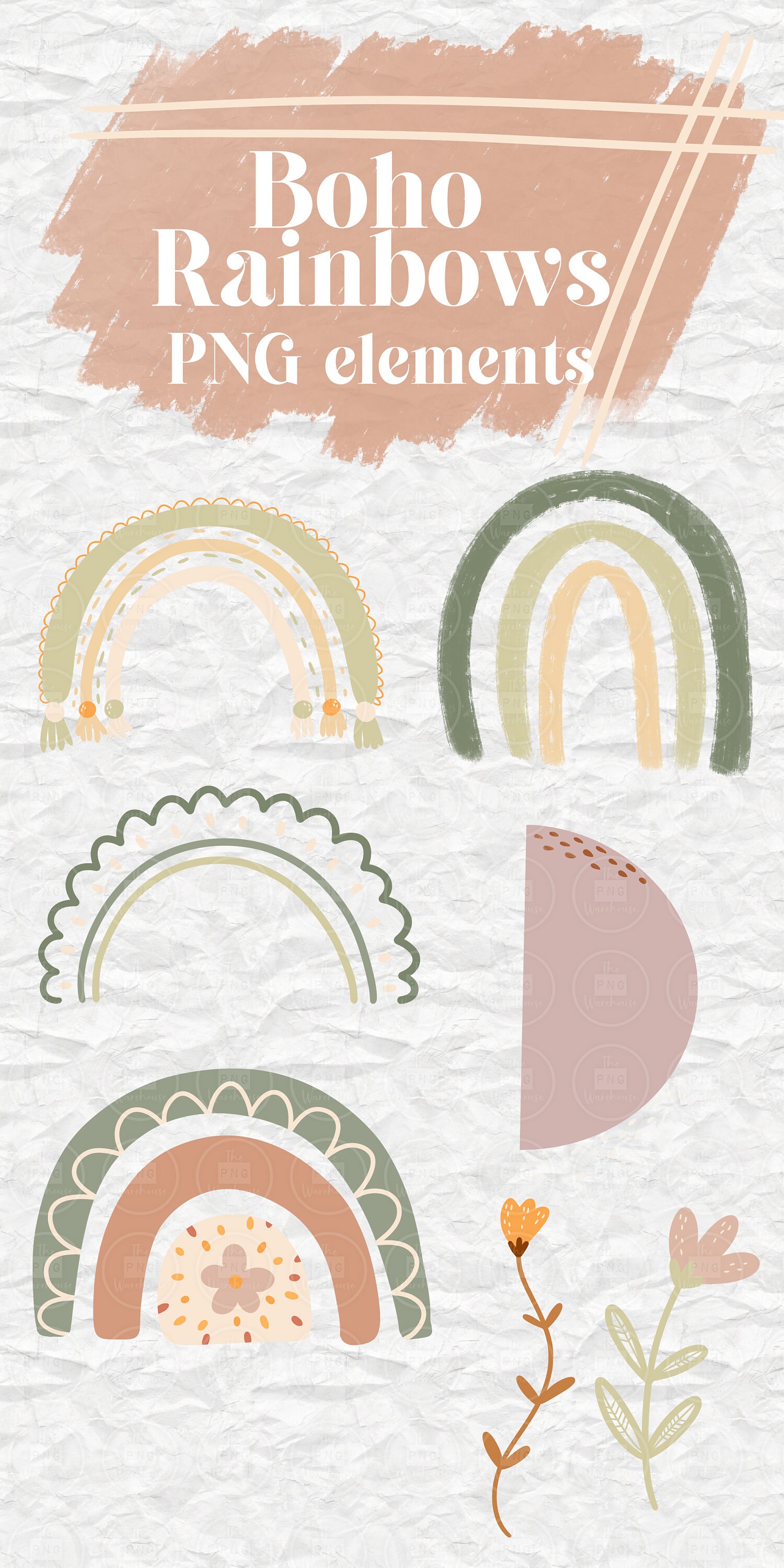 BOHO RAINBOWS SHAPES 52 Png Clip Art Designs Instant - Etsy