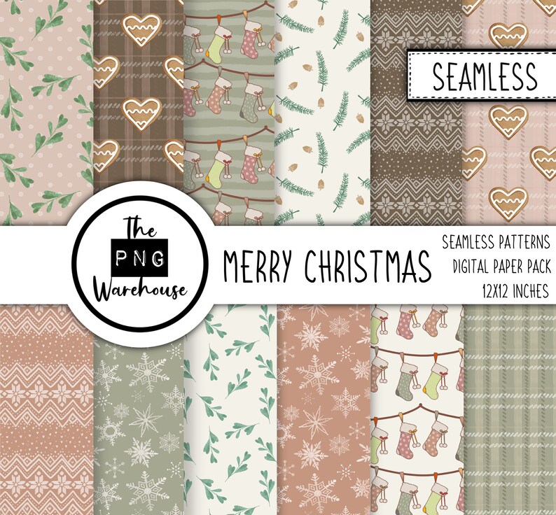 MERRY CHRISTMAS Digital Paper Pack 12 Jpegs Instant - Etsy