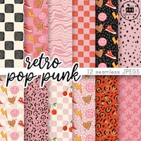 Punk Rock Red Digital Paper Pack, Red and Black Stripes, Skater Party ...