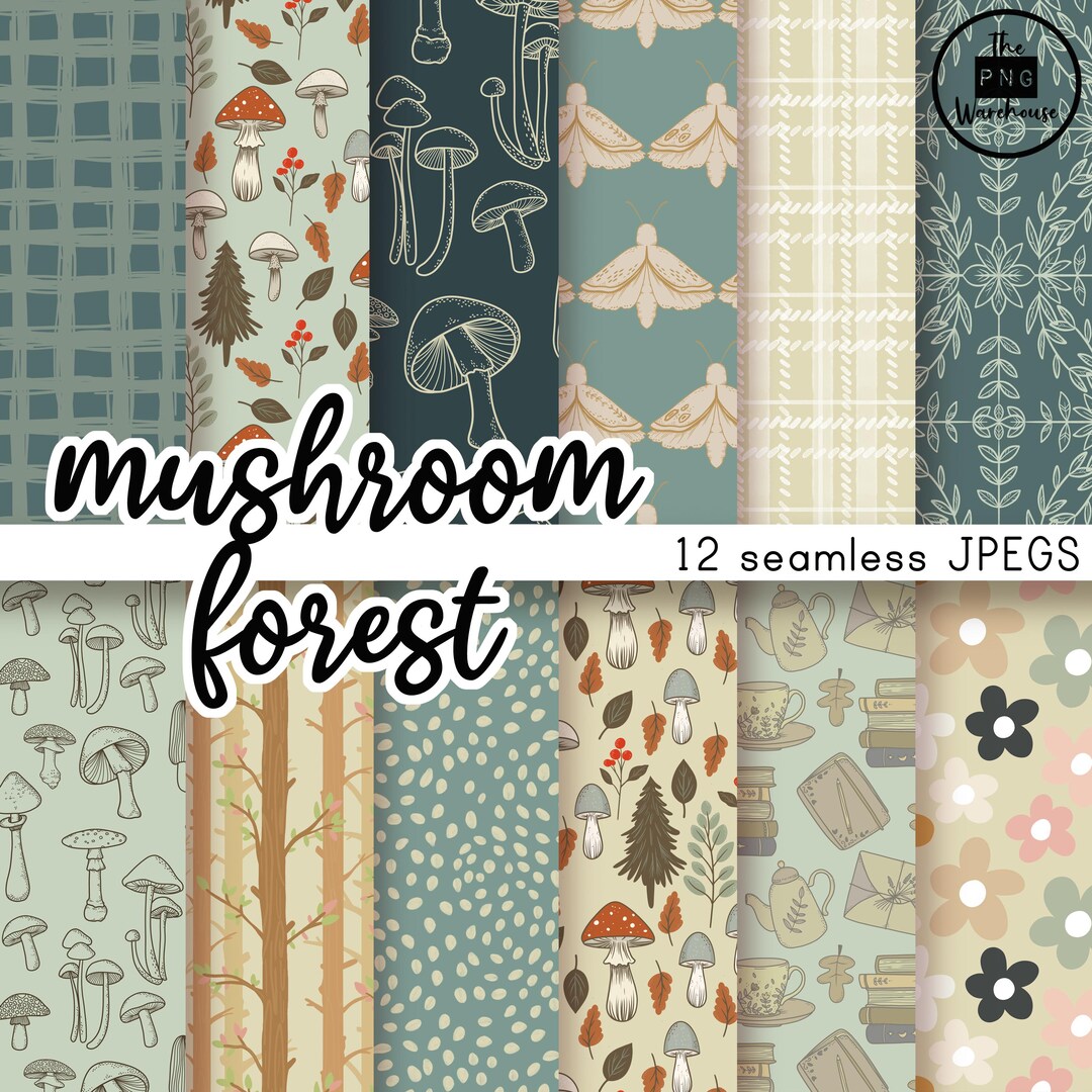 MUSHROOM FOREST PATTERNS Digital Paper Pack - 12 Jpegs - Instant ...