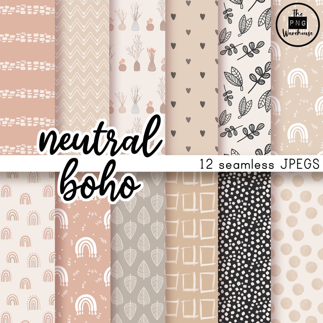 NEUTRAL BOHO PATTERNS Digital Paper Pack - 12 Jpegs - Instant Download ...