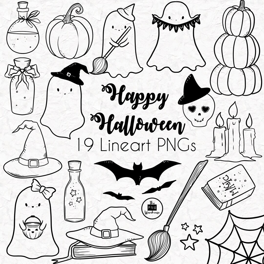 HAPPY HALLOWEEN Lineart Elements - 19 Png Clip Art Designs - Instant ...