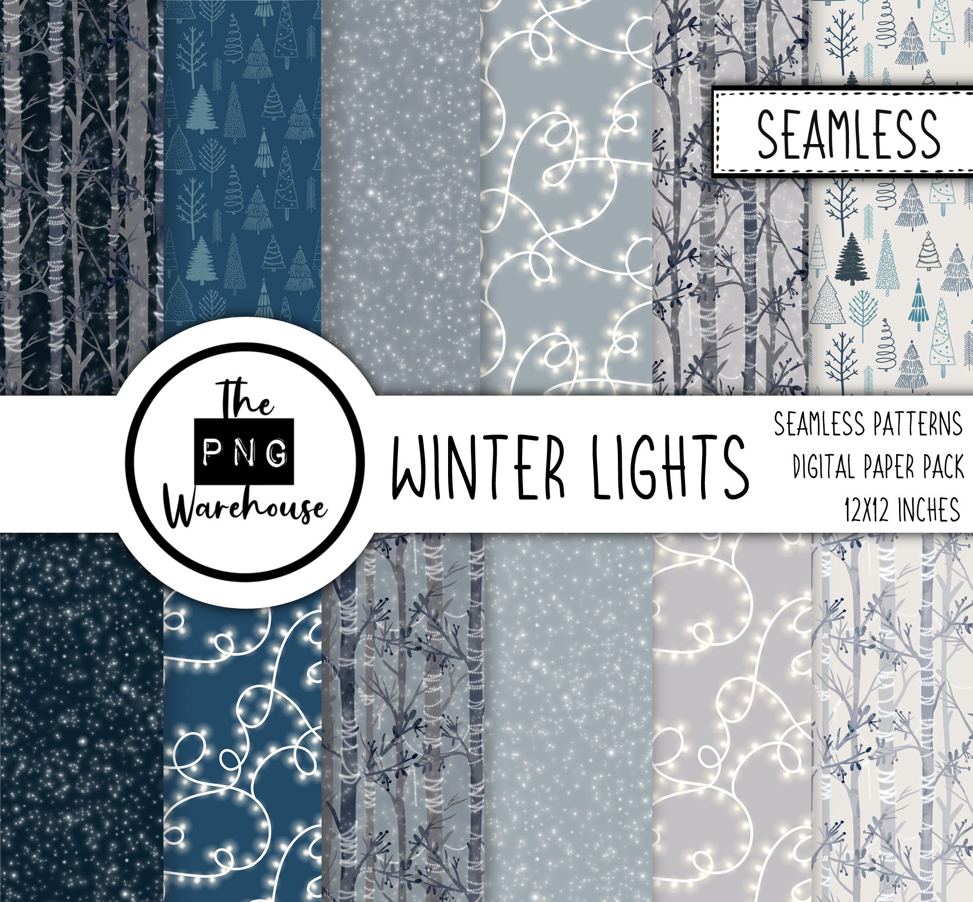 WINTER LIGHTS Digital Paper Pack 12 Jpegs Instant | Etsy