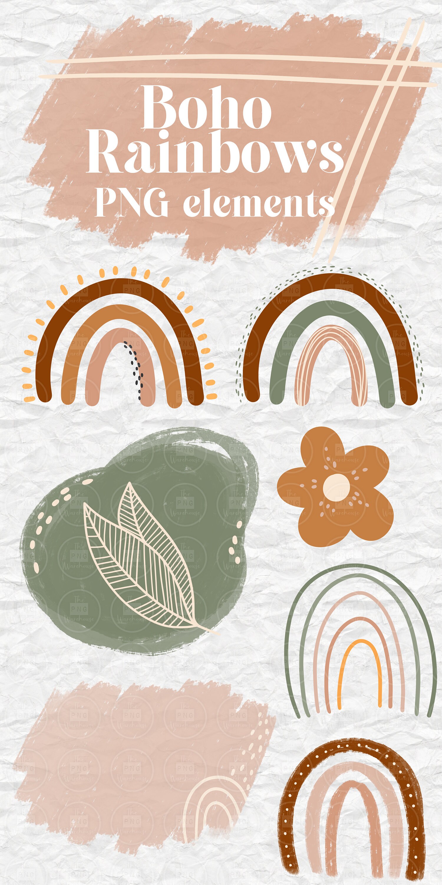 BOHO RAINBOWS SHAPES 52 Png Clip Art Designs Instant - Etsy