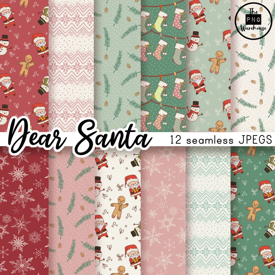 DEAR SANTA - Digital Paper Pack - 12 Jpegs - Instant Download - 300dpi ...