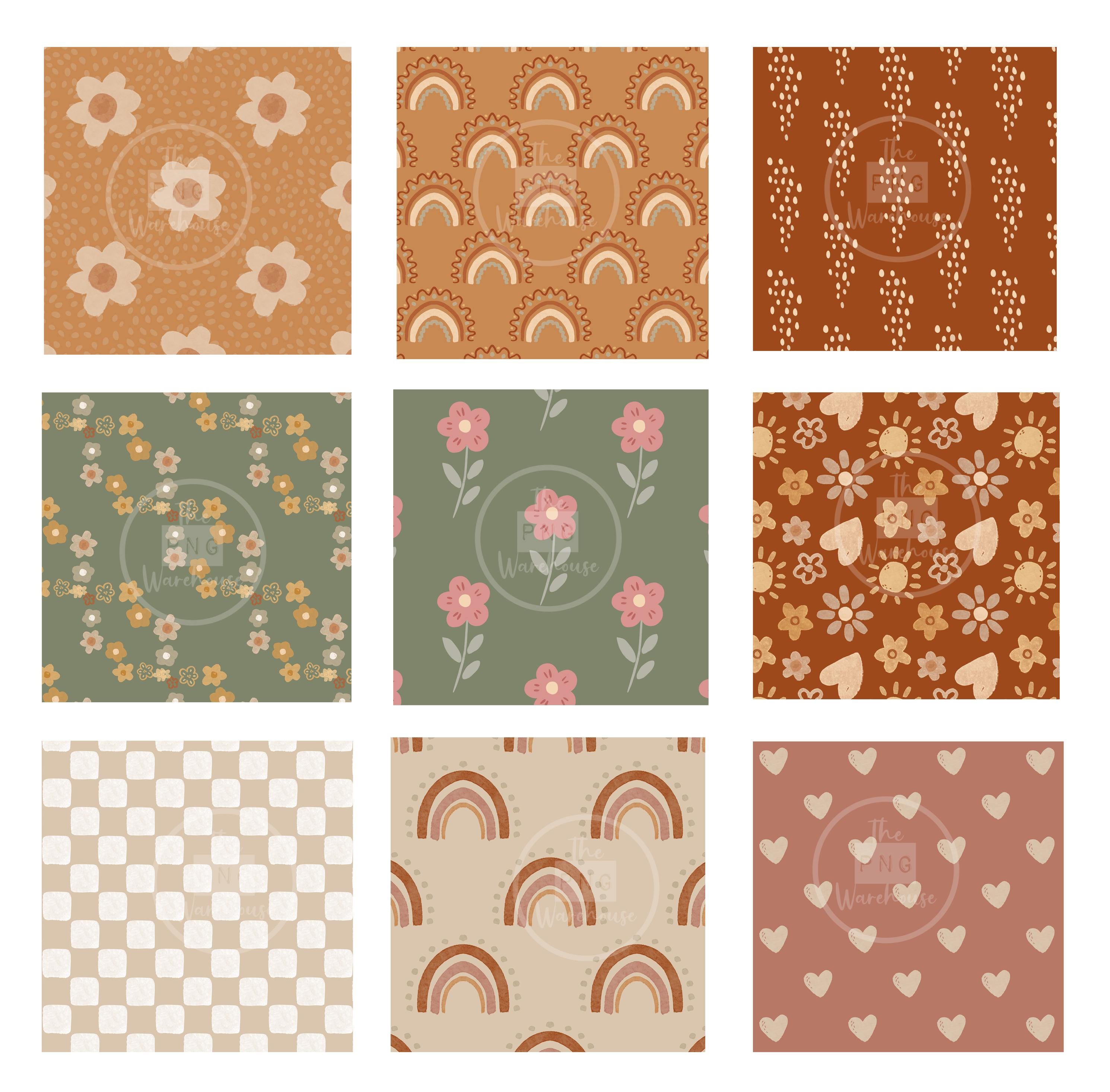 Retro Boho Digital Paper Pack | 10 Seamless Patterns | Rust Sage ...