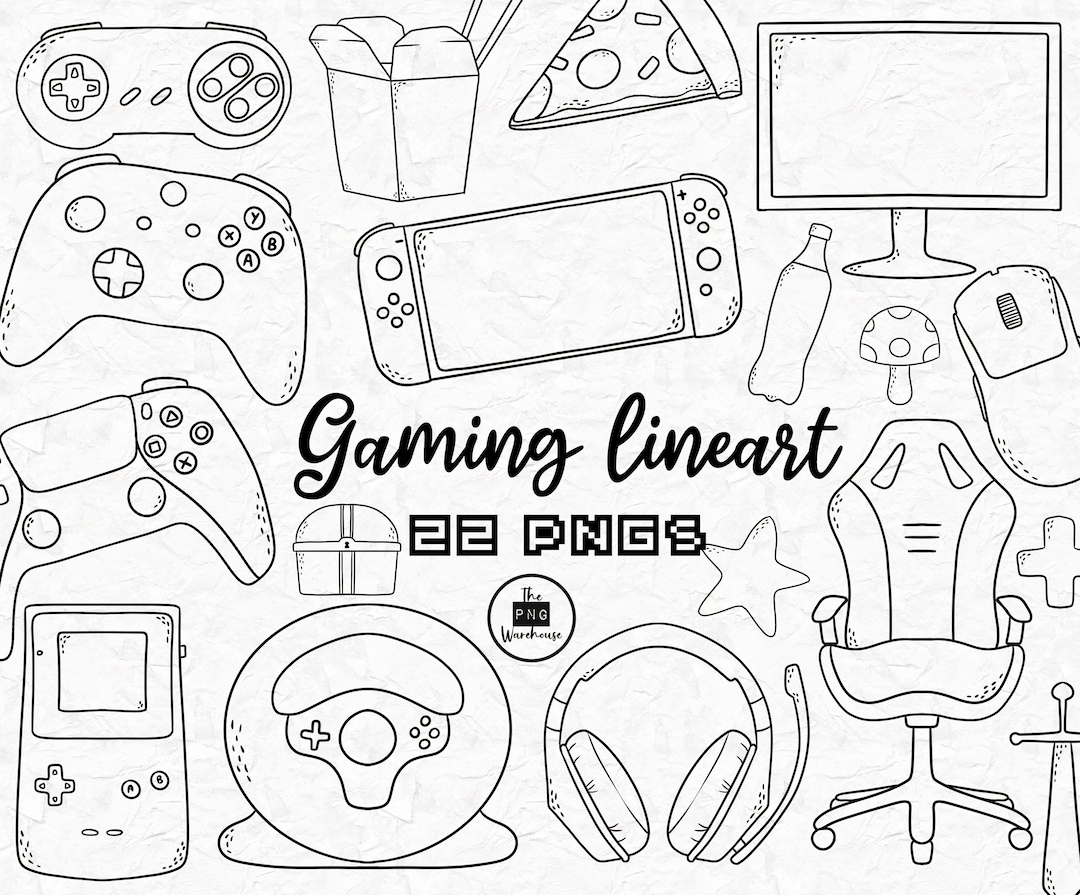 GAMING Lineart Elements - 22 Png Clipart Designs - Instant Download 300 ...