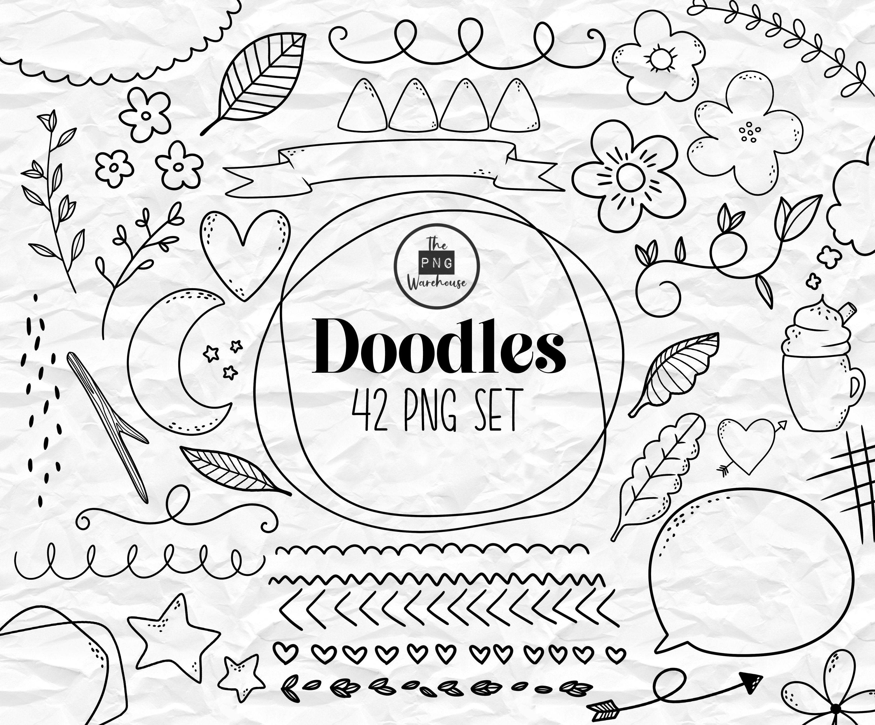 DOODLES Lineart Elements 42 Png Clip Art Designs Instant - Etsy