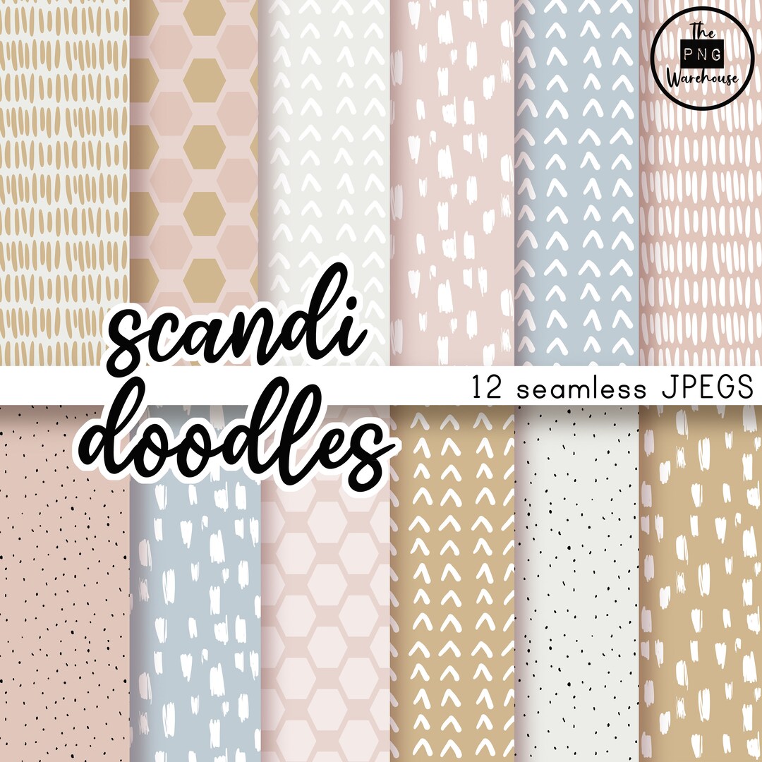SCANDI DOODLES 3 - Digital Paper Pack - 12 Jpegs - Instant Download ...
