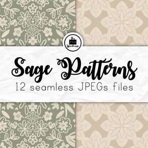 SAGE BOHO PATTERNS V2 Digital Paper Pack - 12 Jpegs - Instant Download ...