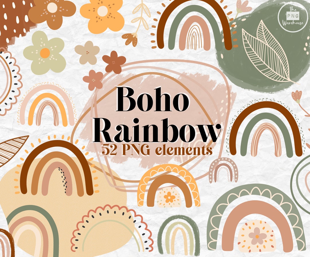 BOHO RAINBOWS + SHAPES - 52 Png Clip Art Designs - Instant Download 300 ...