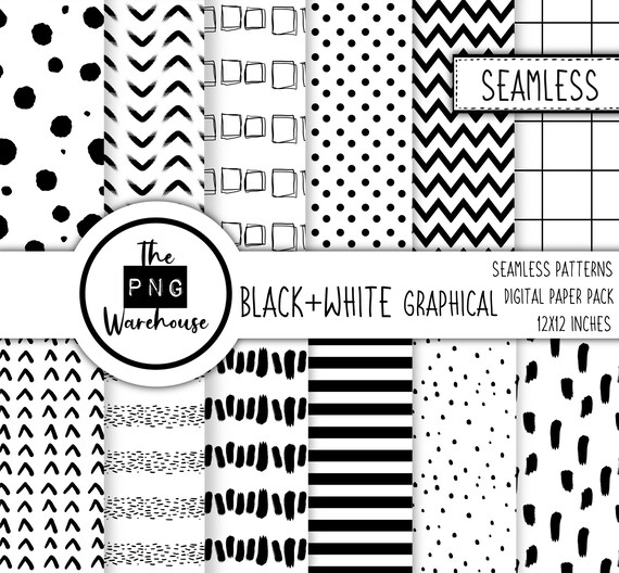 BLACK and WHITE GRAPHICAL Digital Paper Pack 12 Jpegs | Etsy
