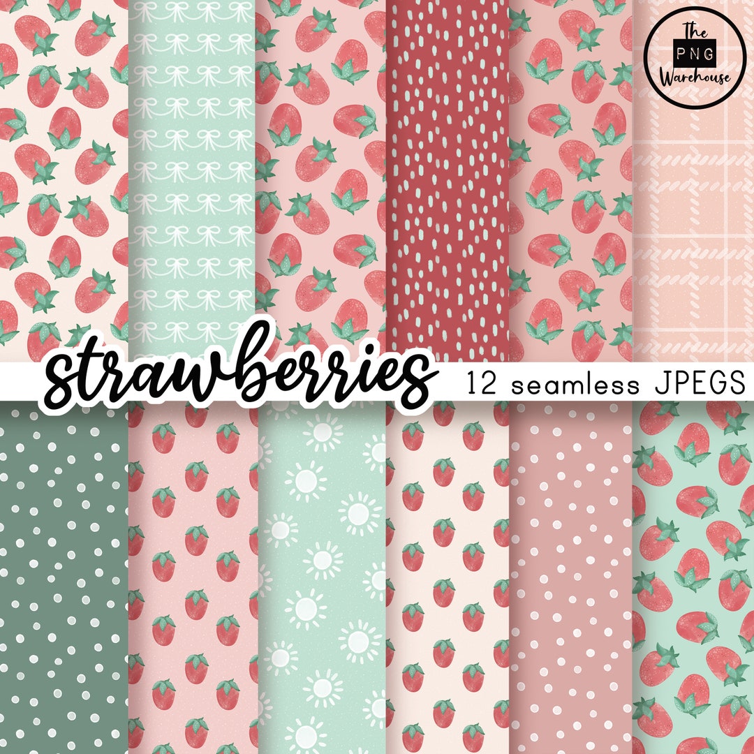 Watercolour STRAWBERRY - Digital Paper Pack - 12 Jpegs - Instant ...