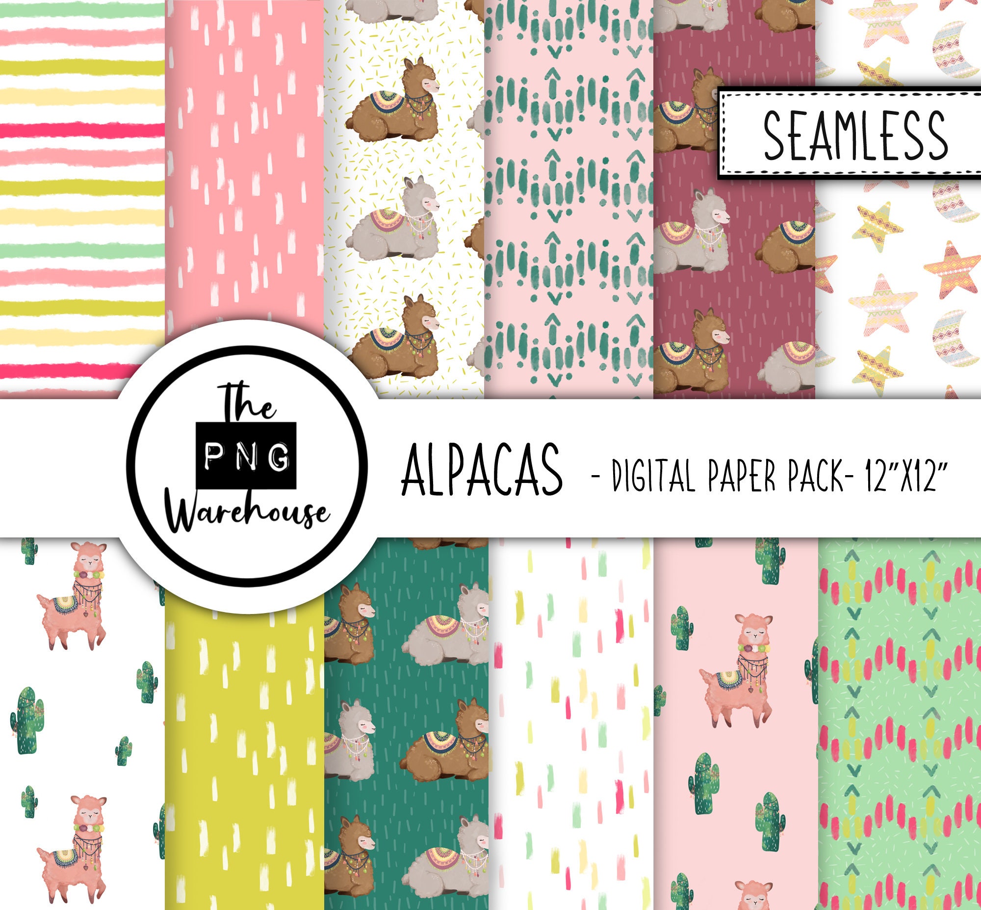 HAPPY Alpacas Digital Paper Pack 12 Jpegs Instant - Etsy