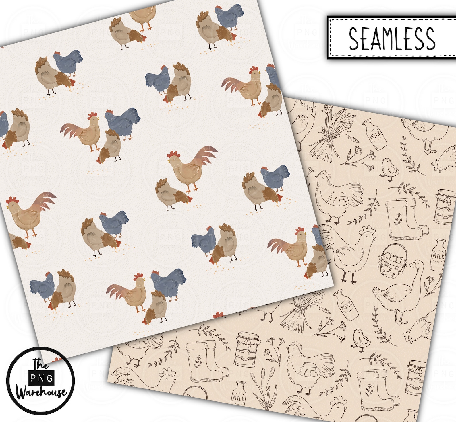 HAPPY CHICKENS Digital Paper Pack 12 Jpegs Instant - Etsy