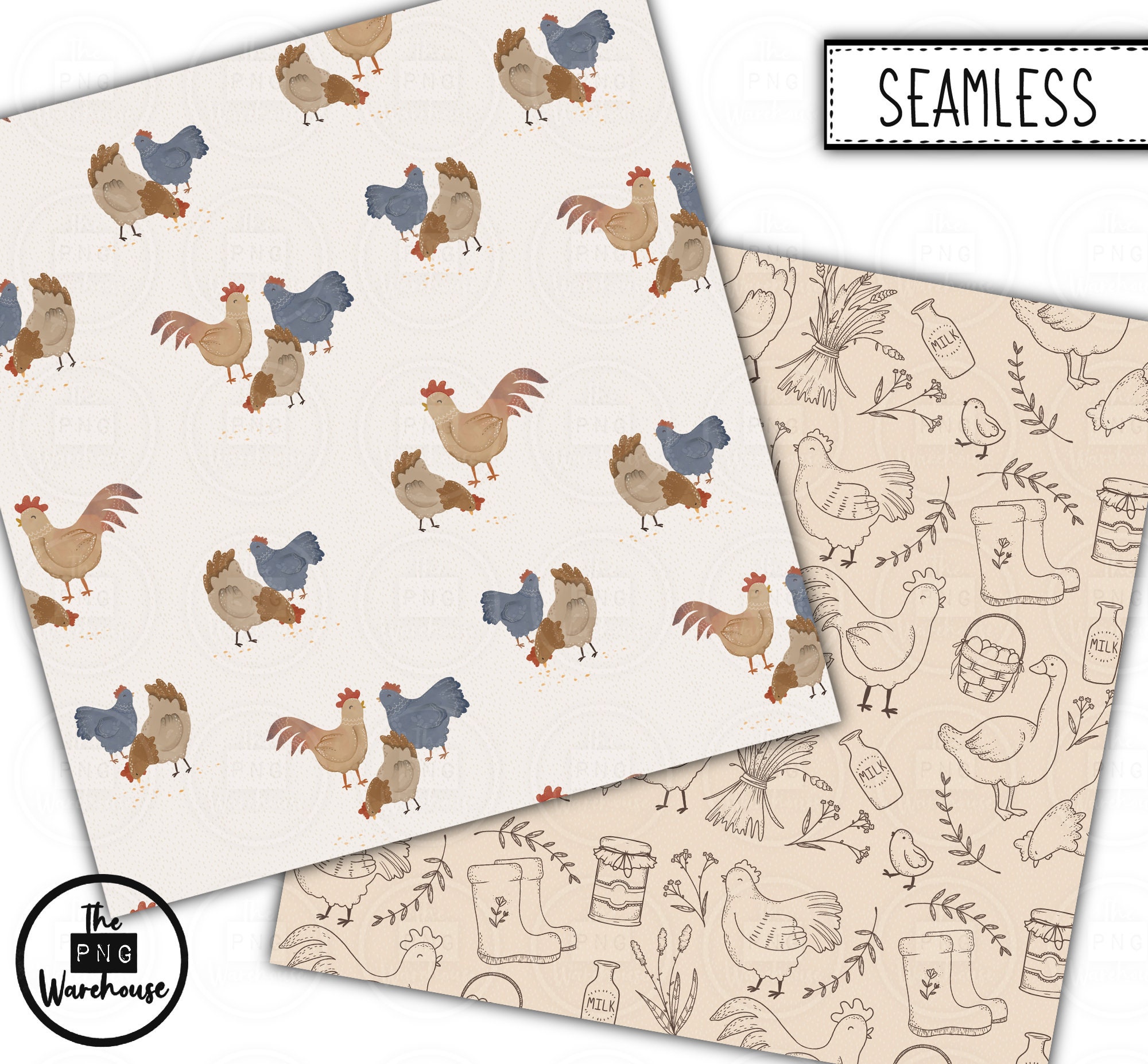 HAPPY CHICKENS - Digital Paper Pack - 12 Jpegs - Instant Download ...