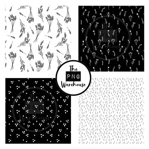 BLACK and WHITE FLORALS - Digital Paper Pack - 12 Jpegs - Instant ...