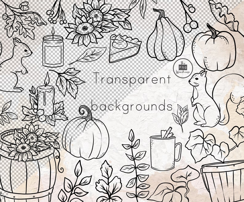 AUTUMN Lineart Elements - 28 Png Clip Art Designs - Instant Download ...