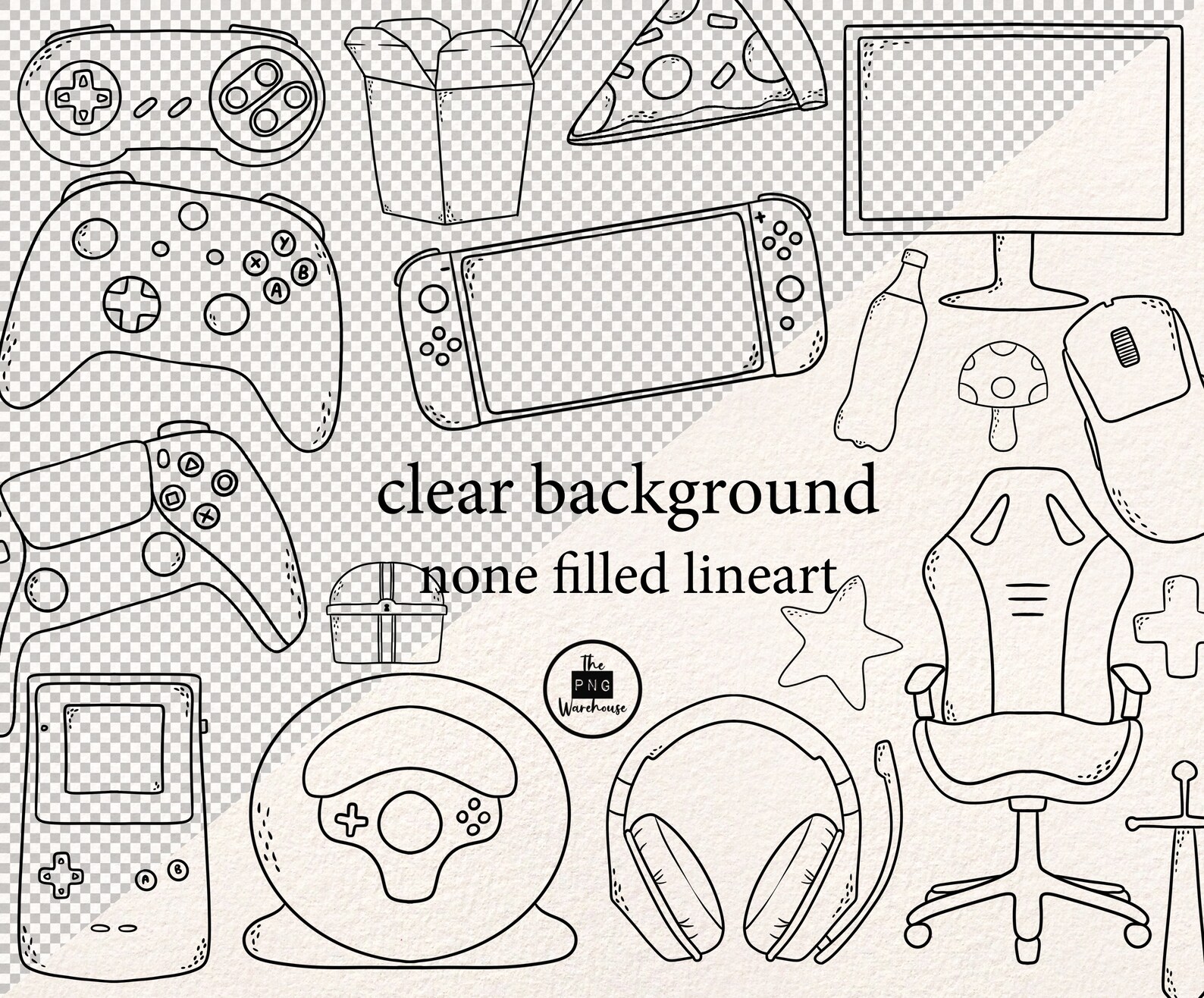 GAMING Lineart Elements - 22 Png Clipart Designs - Instant Download 300 ...