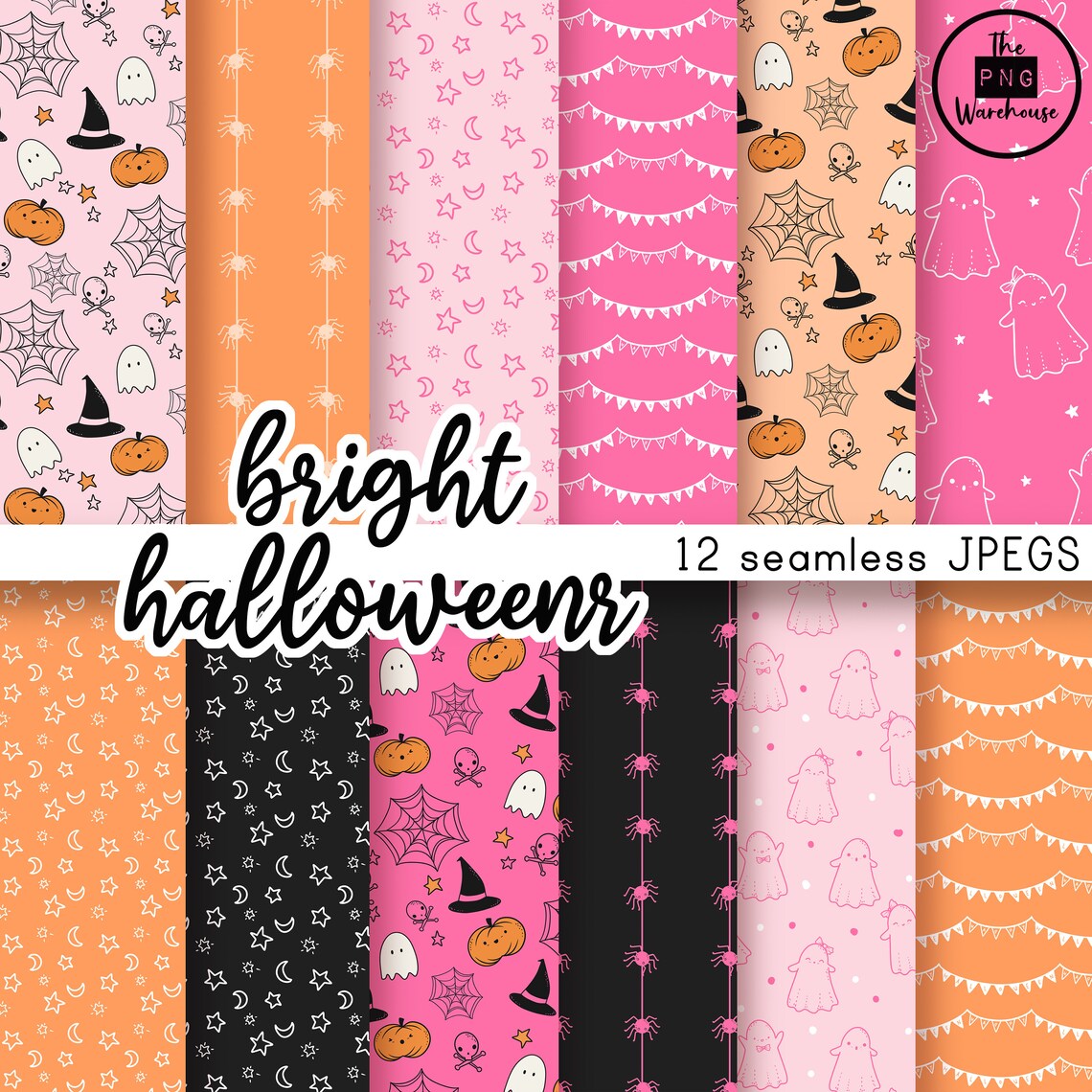BRIGHT HALLOWEEN - Digital Paper Pack - 12 Jpegs - Instant Download ...
