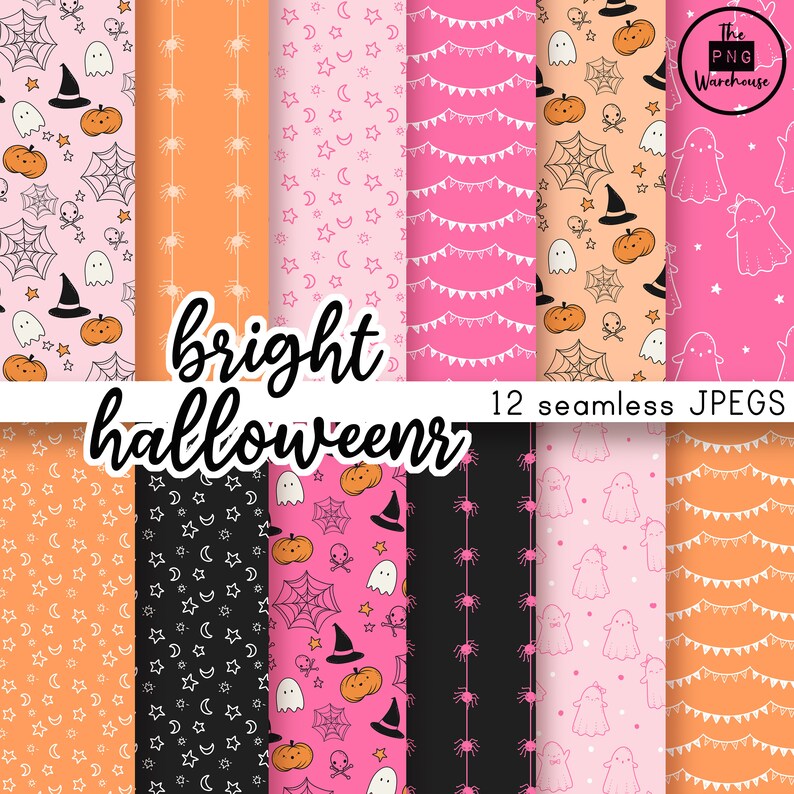 BRIGHT HALLOWEEN - Digital Paper Pack - 12 Jpegs - Instant Download ...