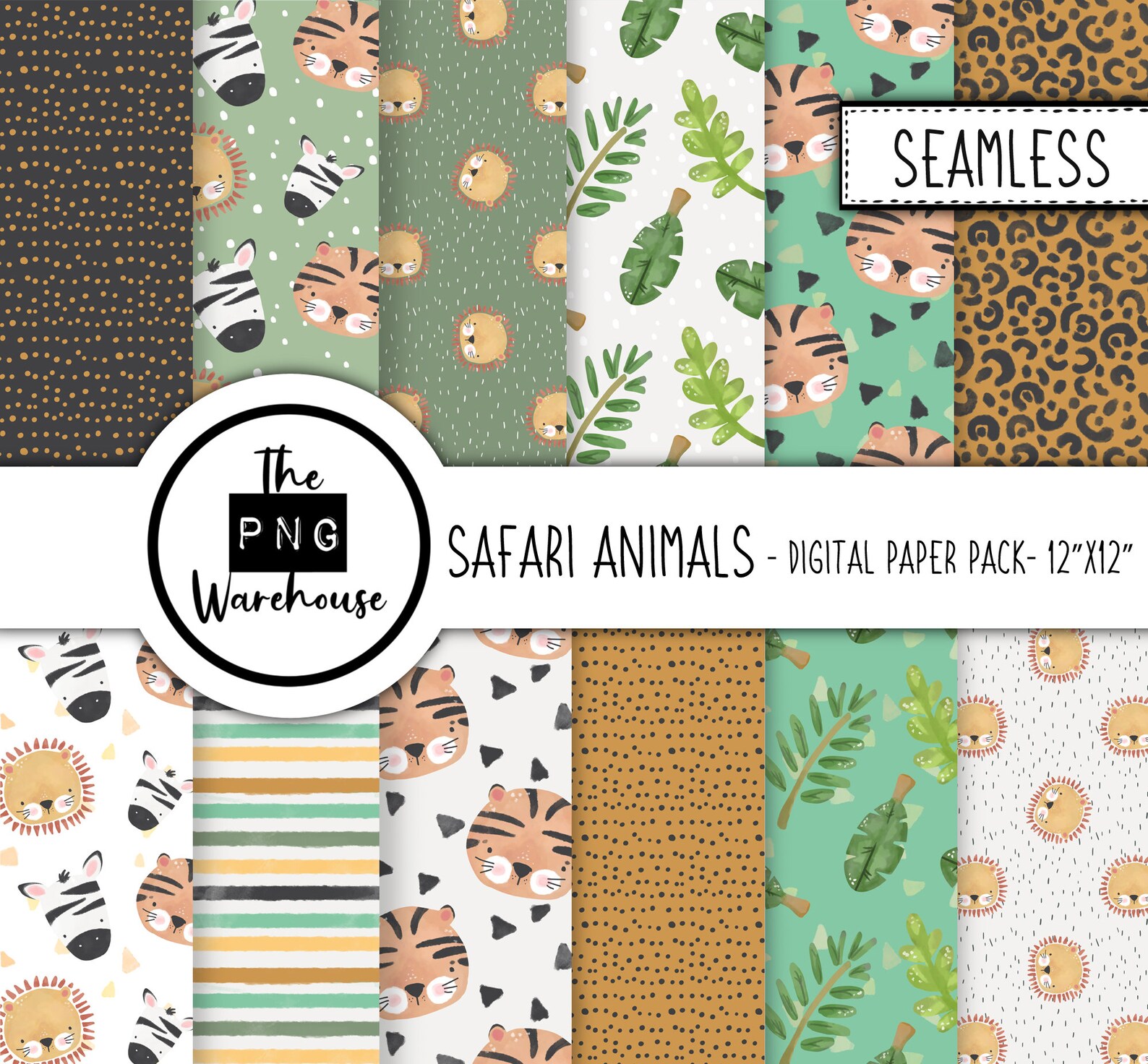 SAFARI ANIMALS Seamless Digital Paper Pack 12 Jpegs - Etsy