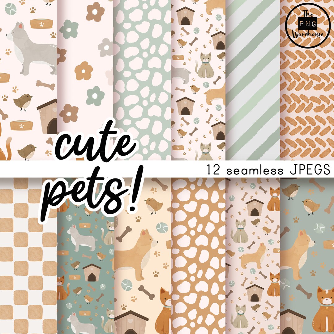 CUTE PETS! Patterns - Digital Paper Pack - 12 Jpegs - Instant Download ...