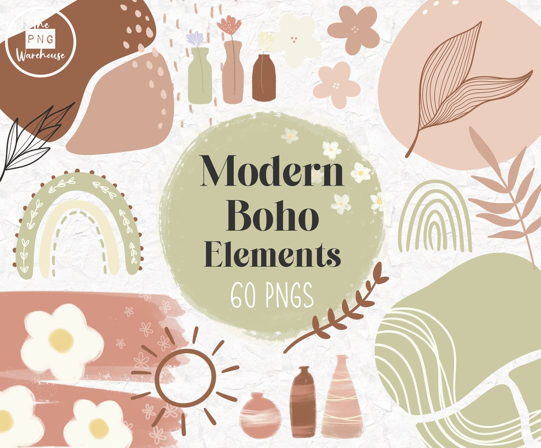 MODERN BOHO ELEMENTS - 60 Png Clip Art Designs - Instant Download 300 ...