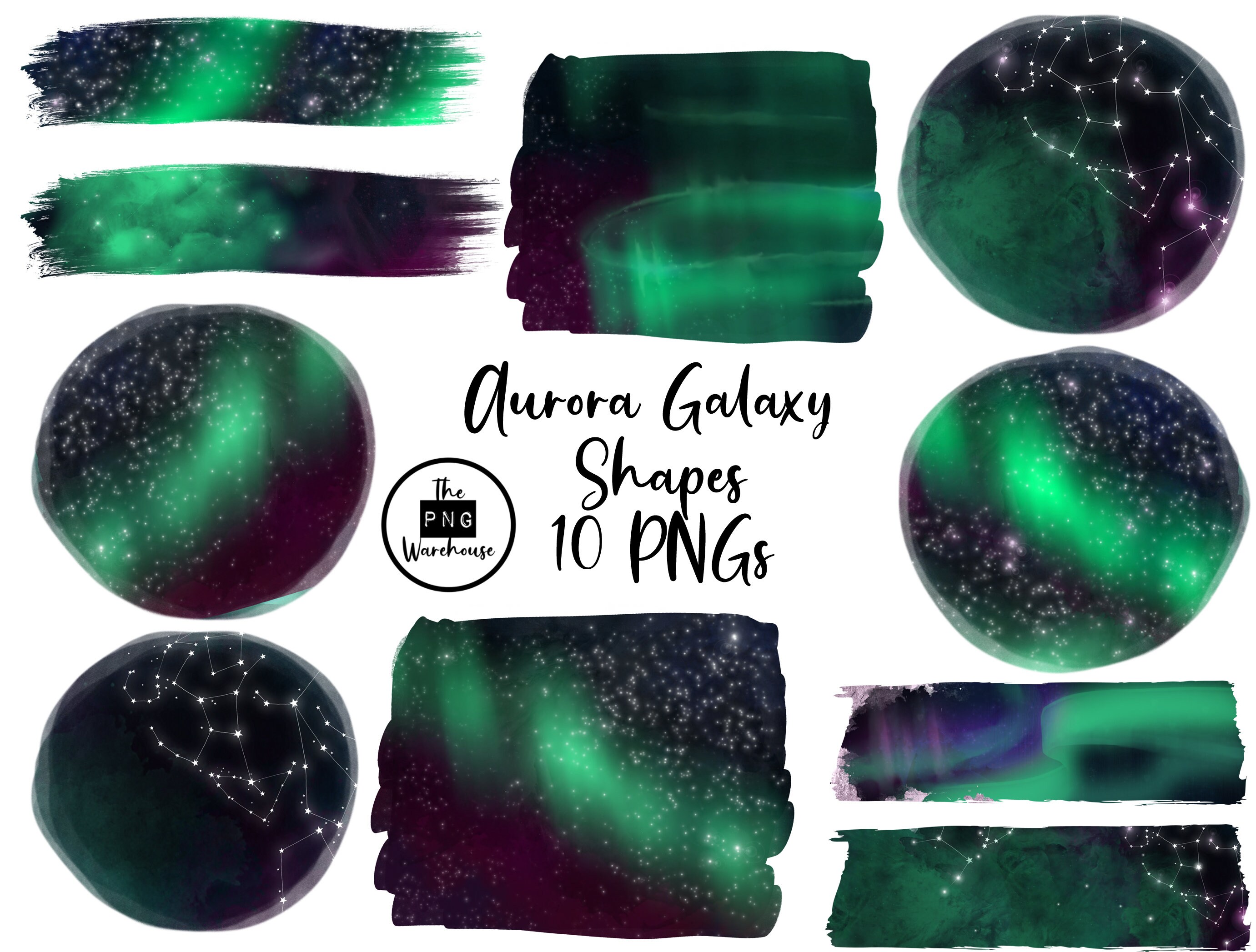 10 AURORA GALAXY SHAPES 10 Png Clip Art Designs Instant | Etsy