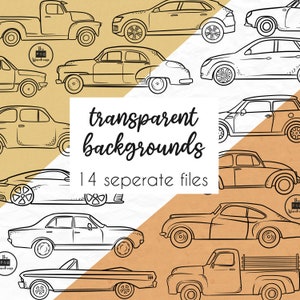 CARS and TRUCKS Lineart Elements - 14 Png Clip Art Designs - Instant ...