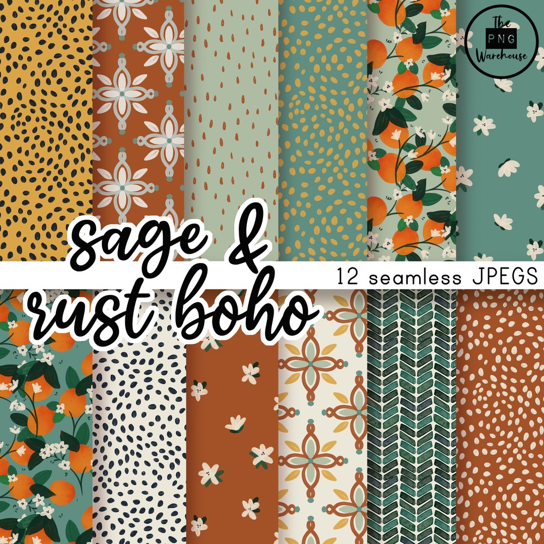 Sage and Rust Patterns - Digital Paper Pack - 12 Jpegs - Instant ...