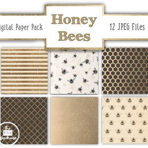 HONEY BEES Digital Paper Pack 12 Jpegs Instant Download 300dpi 12x12 ...
