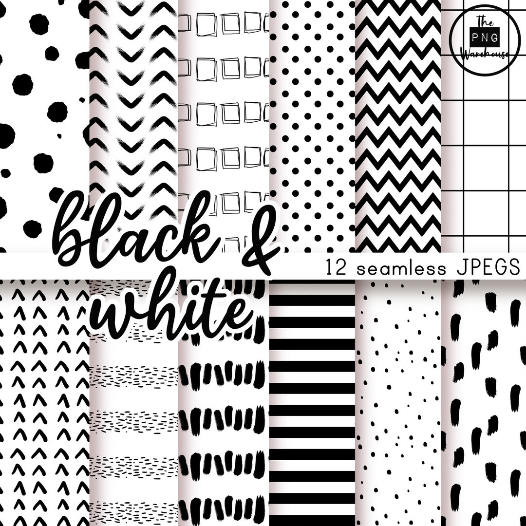 BLACK and WHITE GRAPHICAL - Digital Paper Pack - 12 Jpegs - Instant ...