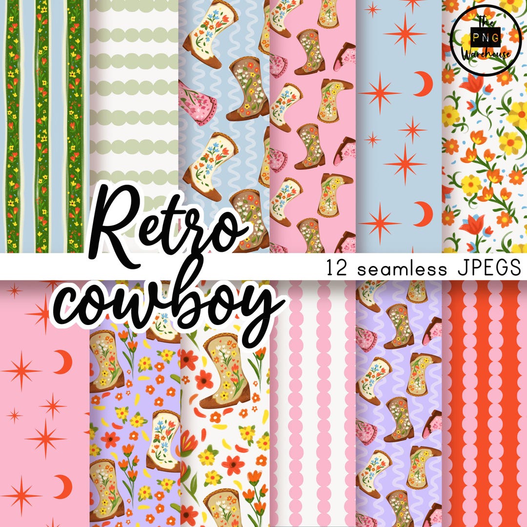 RETRO COWBOY Patterns - Digital Paper Pack - 12 Jpegs - Instant ...
