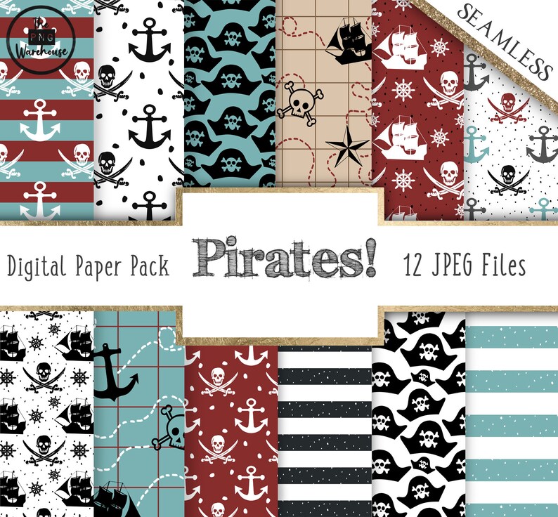 PIRATES Digital Paper Pack 12 Jpegs Instant Download | Etsy