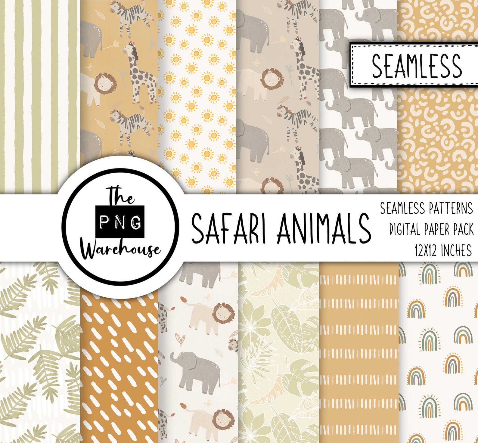 SAFARI ANIMALS PATTERNS Digital Paper Pack 12 Jpegs - Etsy