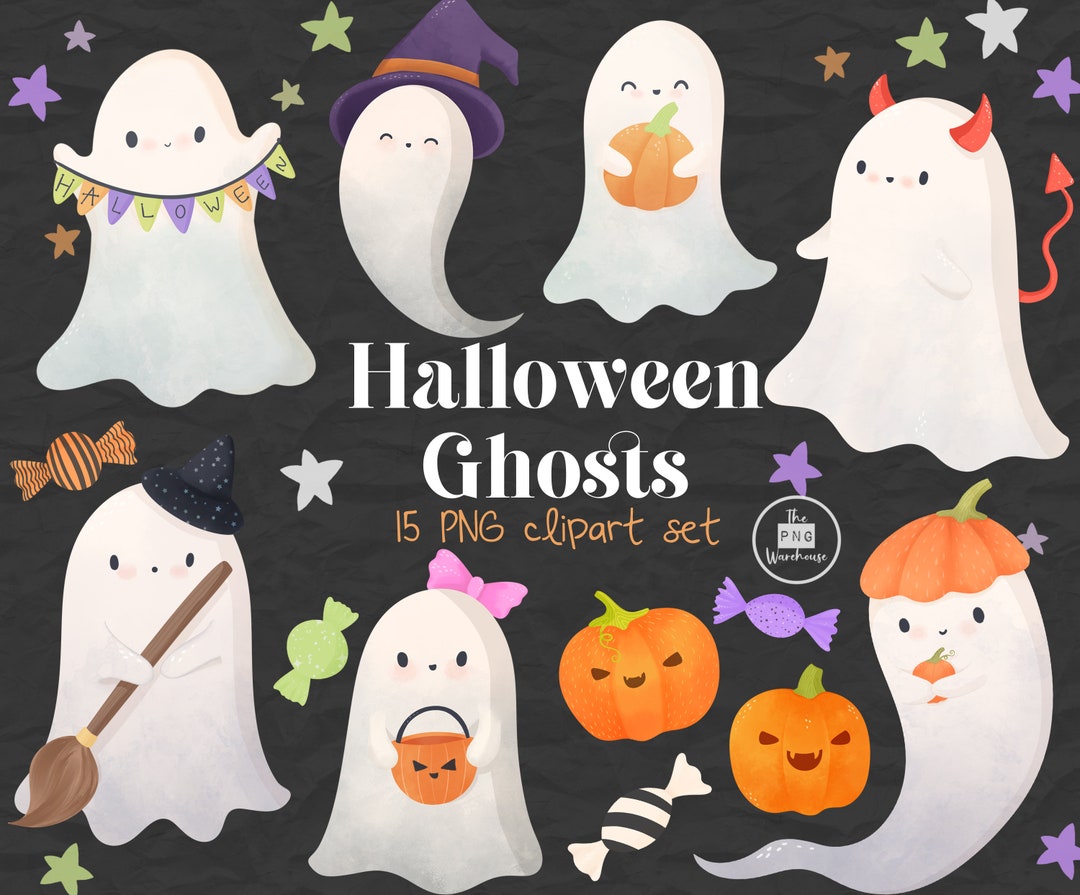 HALLOWEEN GHOSTS Clip Art - 15 Pngs - Instant Download - 300dpi - Clip ...