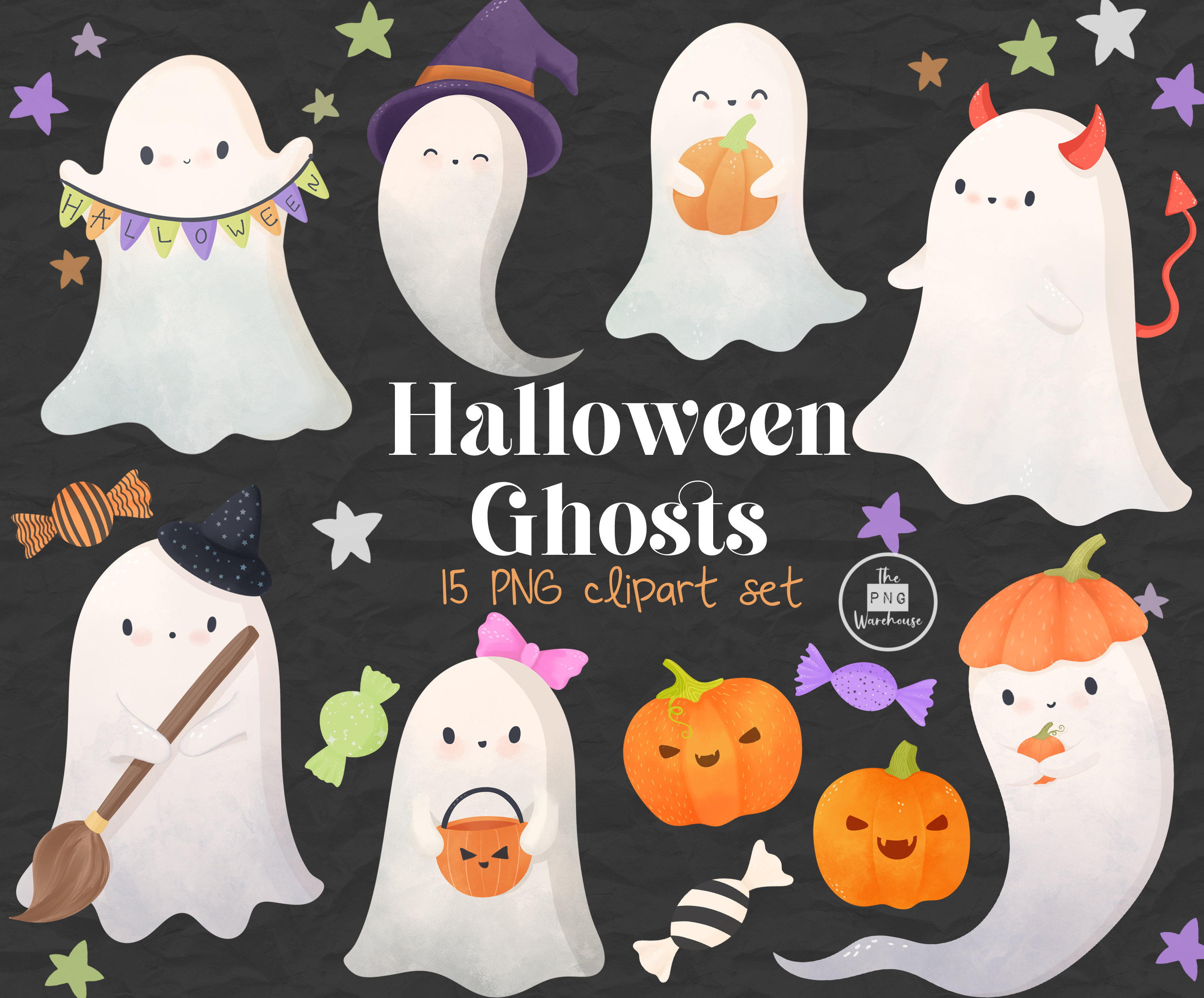 HALLOWEEN GHOSTS Clip Art 15 Pngs Instant Download - Etsy