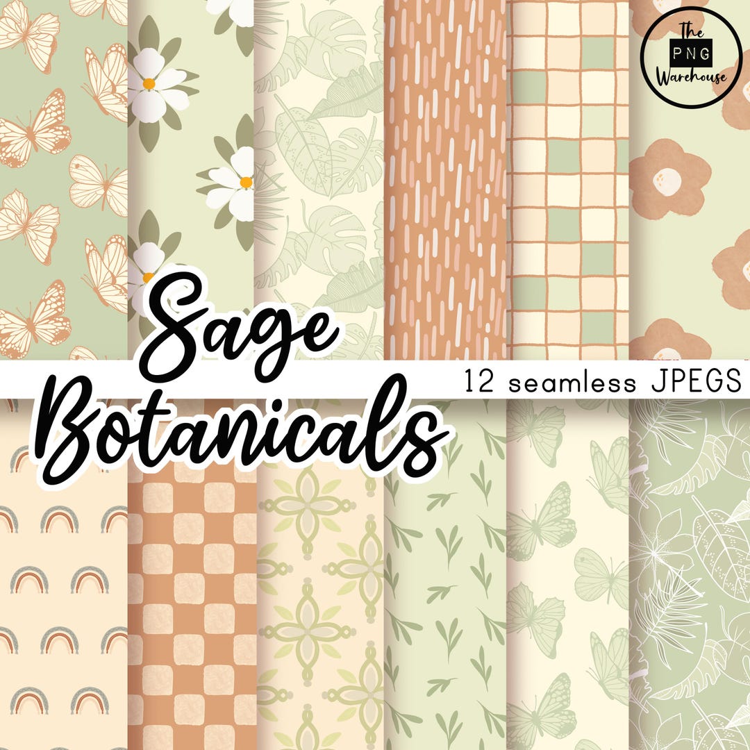SAGE BOTANICALS PATTERNS Digital Paper Pack 12 Jpegs Instant Download ...