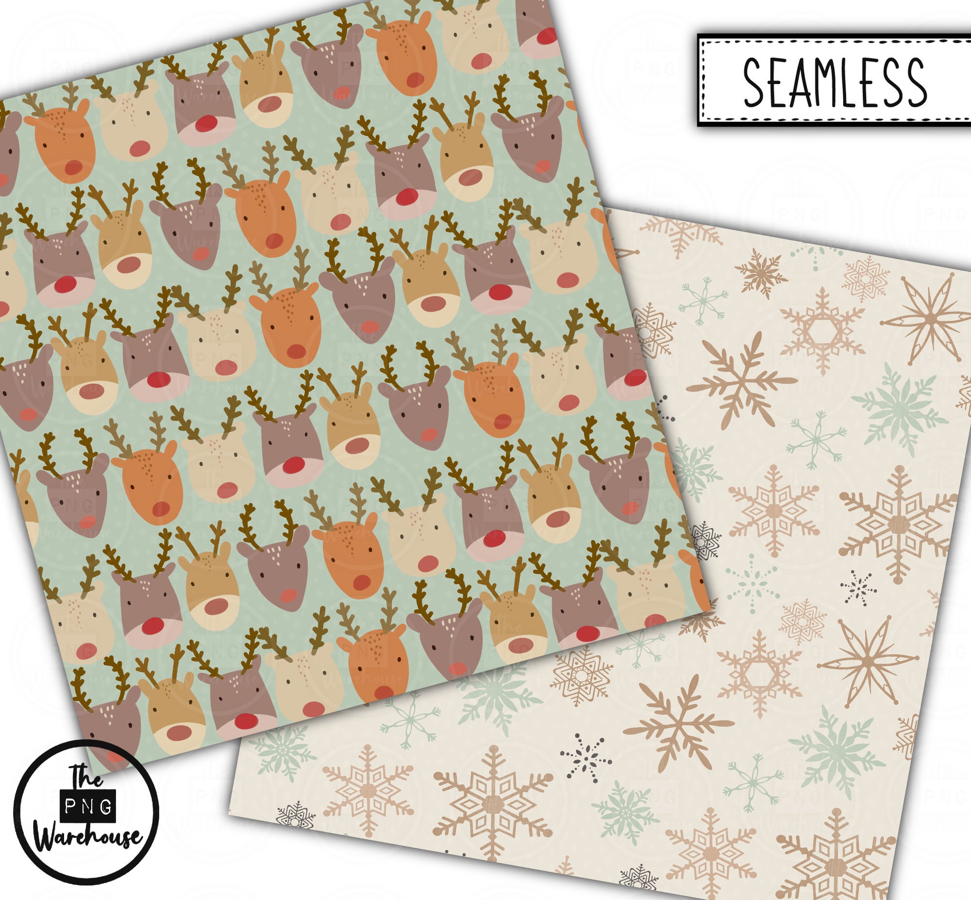 HAPPY REINDEER - Digital Paper Pack - 12 Jpegs - Instant Download ...