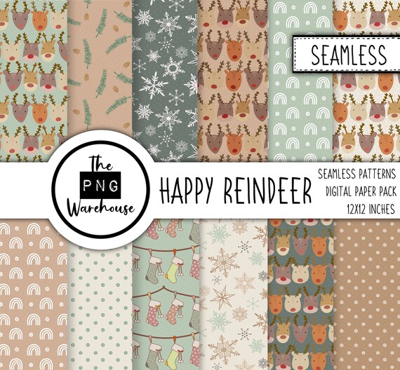 HAPPY REINDEER Digital Paper Pack 12 Jpegs Instant - Etsy