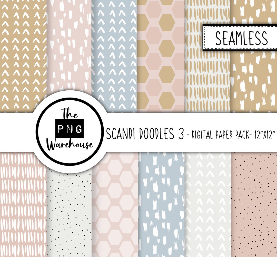 SCANDI DOODLES 3 Digital Paper Pack 12 Jpegs Instant - Etsy