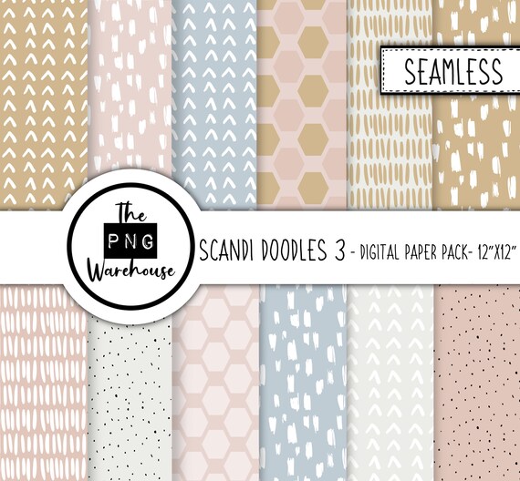 SCANDI DOODLES 3 Digital Paper Pack 12 Jpegs Instant - Etsy